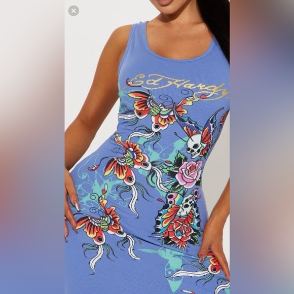 Ed Hardy | Dresses | Ed Hardy Nwt Blue Graphic Tank Dressp2p4 12 ...